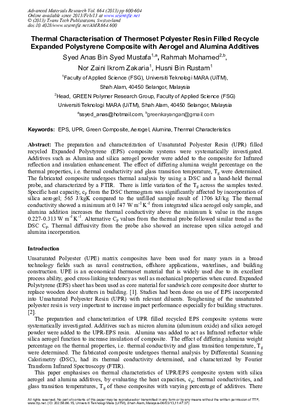 (PDF) Thermal Characterisation of Thermoset Polyester Resin Filled ...
