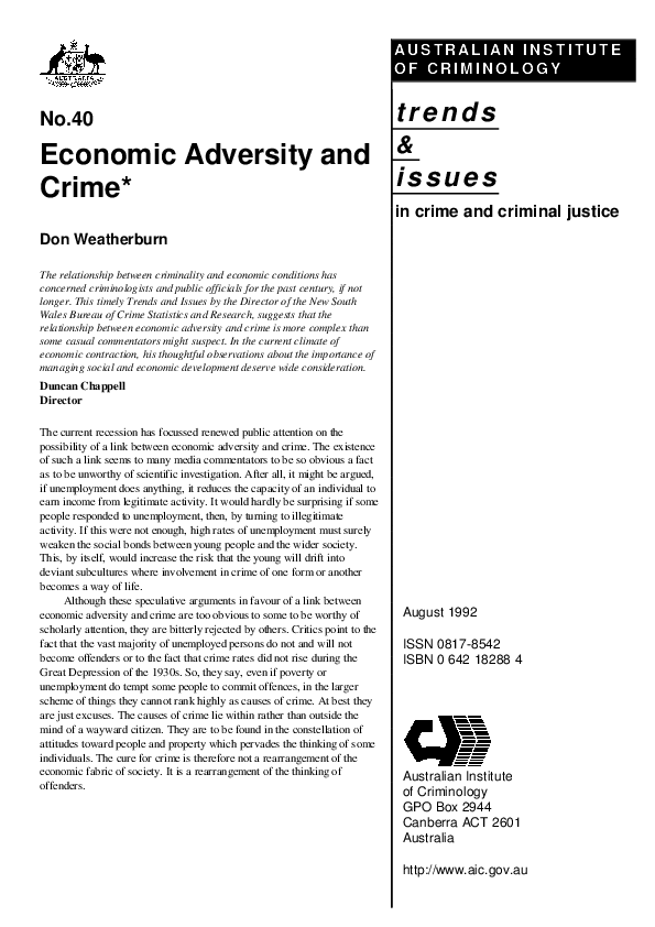 (PDF) Economic Adversity and Crime | Don Weatherburn - Academia.edu