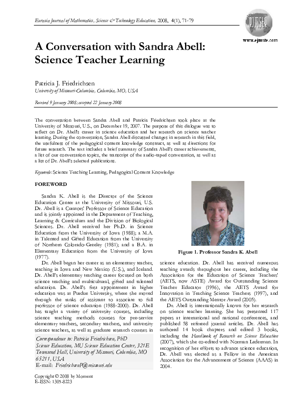 (PDF) A Conversation with Sandra Abell: Science Teacher Learning ...