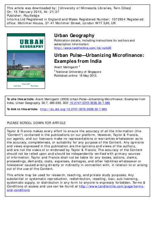 Urban Pulse Urbanizing Microfinance: Examples from India