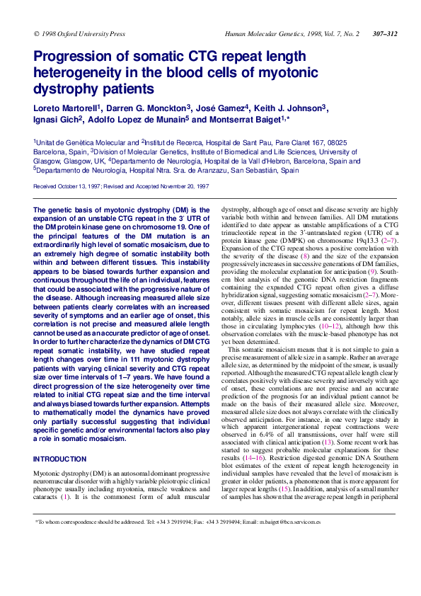 (PDF) Progression of somatic CTG repeat length heterogeneity in the ...