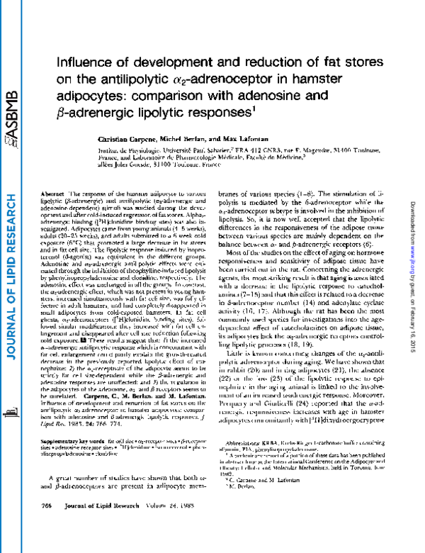 (PDF) Influence of development and reduction of fat stores on the ...