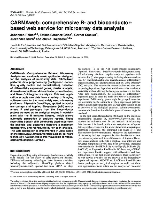 (PDF) CARMAweb: comprehensive R- and bioconductor-based web service for microarray data analysis