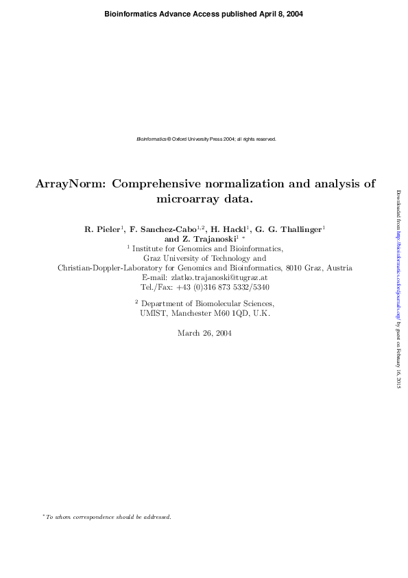 Pdf Arraynorm Comprehensive Normalization And Analysis Of Microarray Data