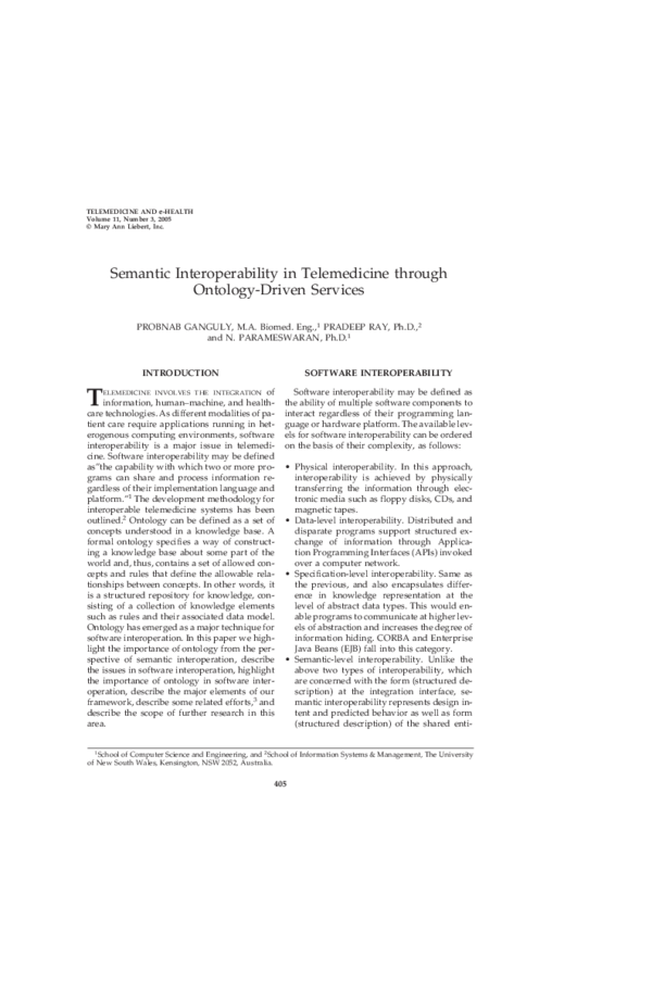 (PDF) Semantic Interoperability in Telemedicine through Ontology-Driven Services