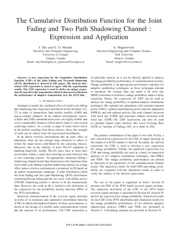 (PDF) The Cumulative Distribution Function for the Joint Fading and Two ...