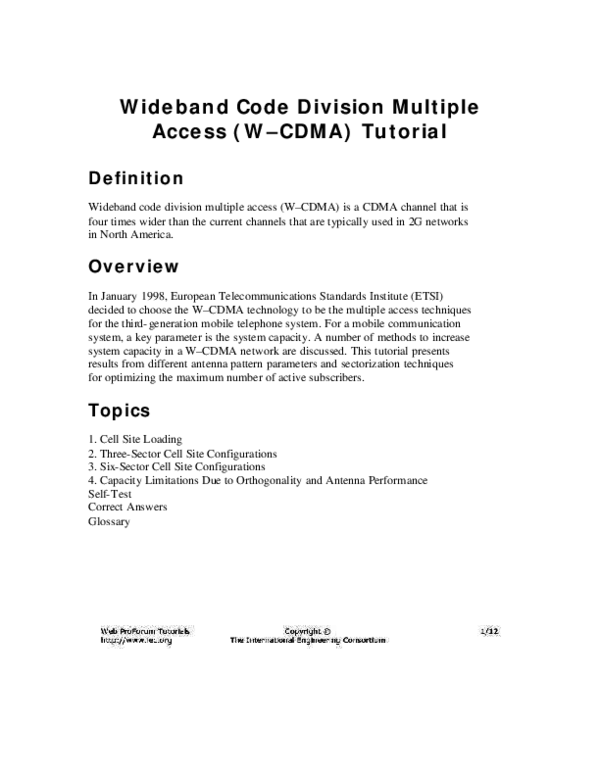 Pdf Wideband Code Division Multiple Access W Cdma Tutorial