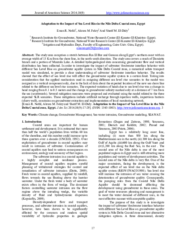 Adaptation to the Impact of Sea Level Rise in the Nile Delta Coastal ...