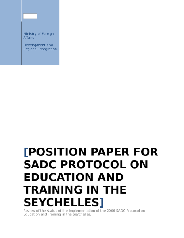 (DOC) POSITION PAPER FOR sadc protocol on education and training in the ...