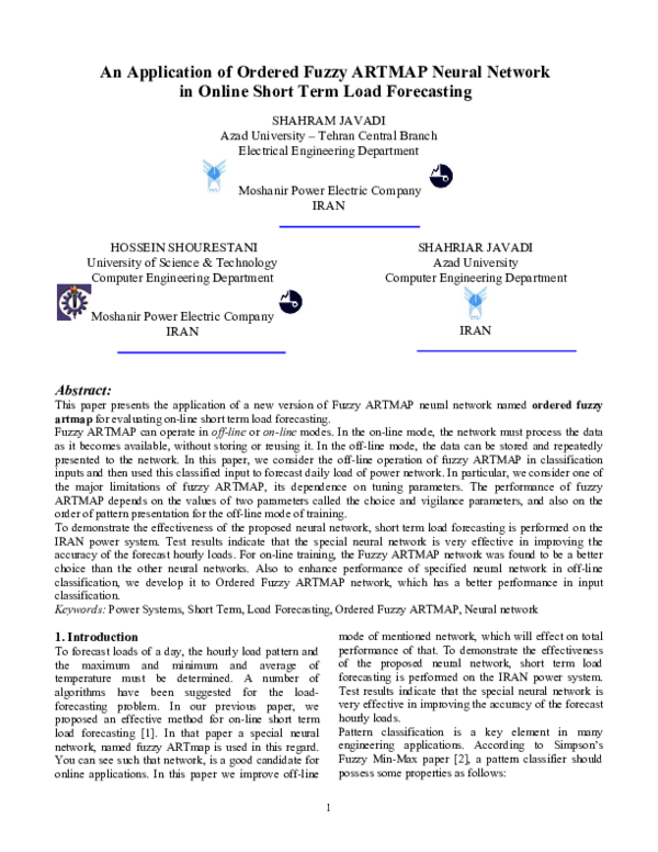 (PDF) An Application of Ordered Fuzzy ARTMAP Neural Network in Online Short Term Load Forecasting