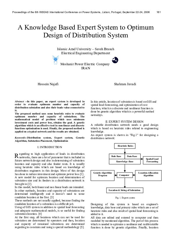 (PDF) A Knowledge Based Expert System to Optimum Design of Distribution System