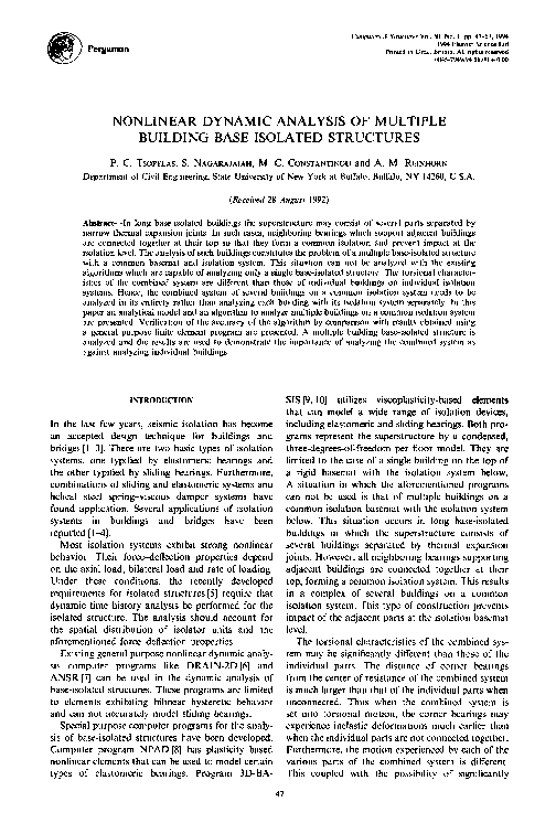 Pdf Nonlinear Dynamic Analysis Of Multiple Building Base Isolated Structures
