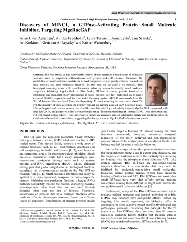 (PDF) Discovery of MINC1, a GTPase-Activating Protein Small Molecule ...