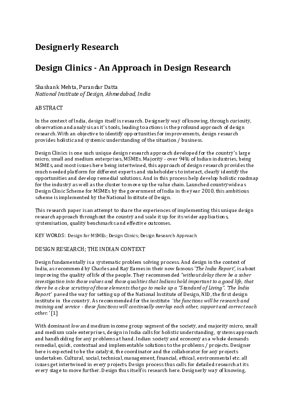 (PDF) Design Clinics - An Approach in design Research