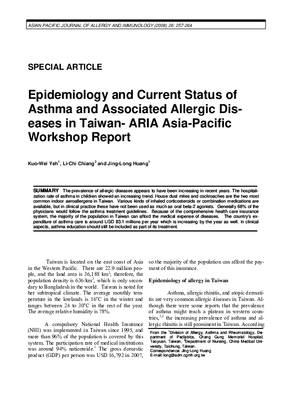 (PDF) Epidemiology and Current Status of Asthma and Associated Allergic ...