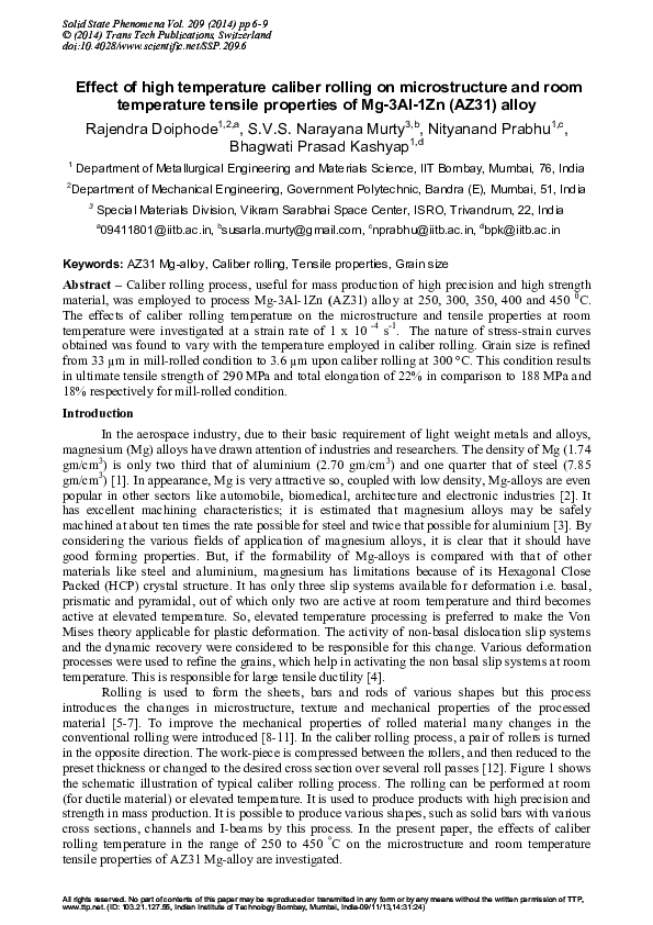 (PDF) Effect of high temperature caliber rolling on microstructure and room temperature tensile ...