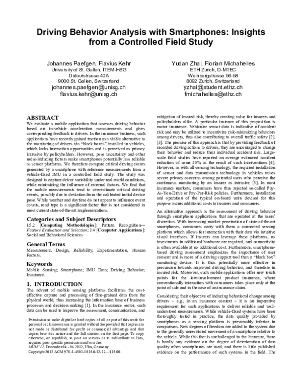 (PDF) Driving behavior analysis with smartphones: insights from a ...