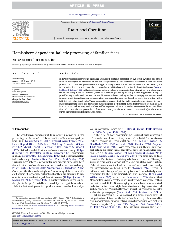 (PDF) Hemisphere-dependent holistic processing of familiar faces
