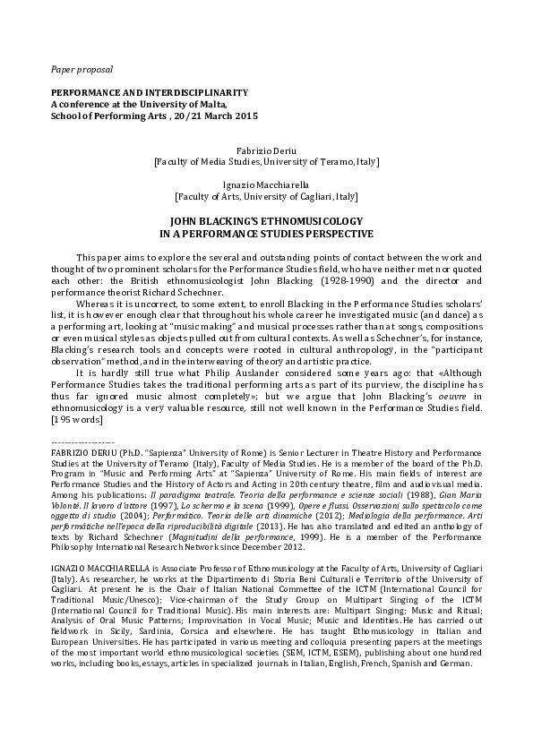(PDF) "John Blacking's Ethnomusicology in a Performance Studies ...