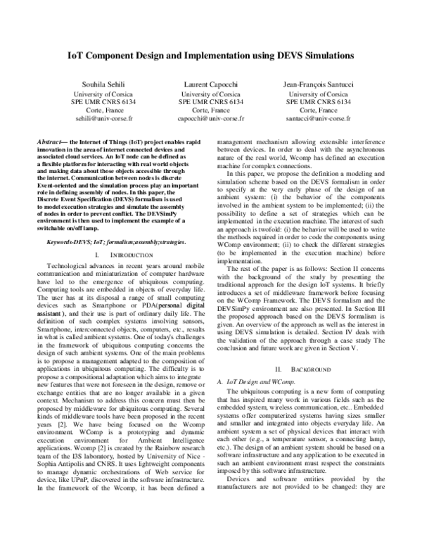 Pdf Iot Component Design And Implementation Using Devs Simulations