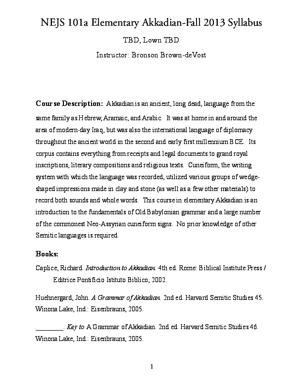 (PDF) Introduction to the Akkadian Language