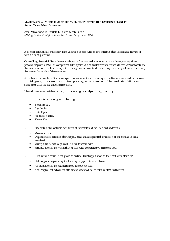 (DOC) Controlling the Variability of the Ore Entering Plant in Short ...