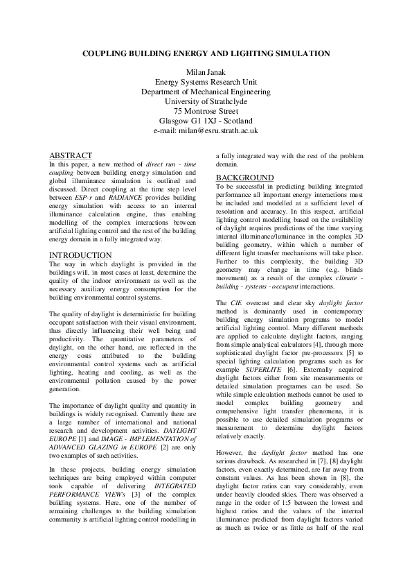 (PDF) COUPLING BUILDING ENERGY AND LIGHTING SIMULATION