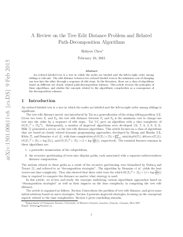 Pdf A Review On The Tree Edit Distance Problem And Related Path Decomposition Algorithms