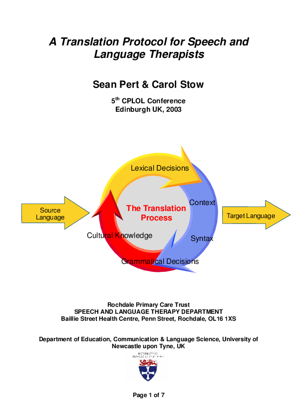 (PDF) A Translation Protocol for Speech and Language Therapists