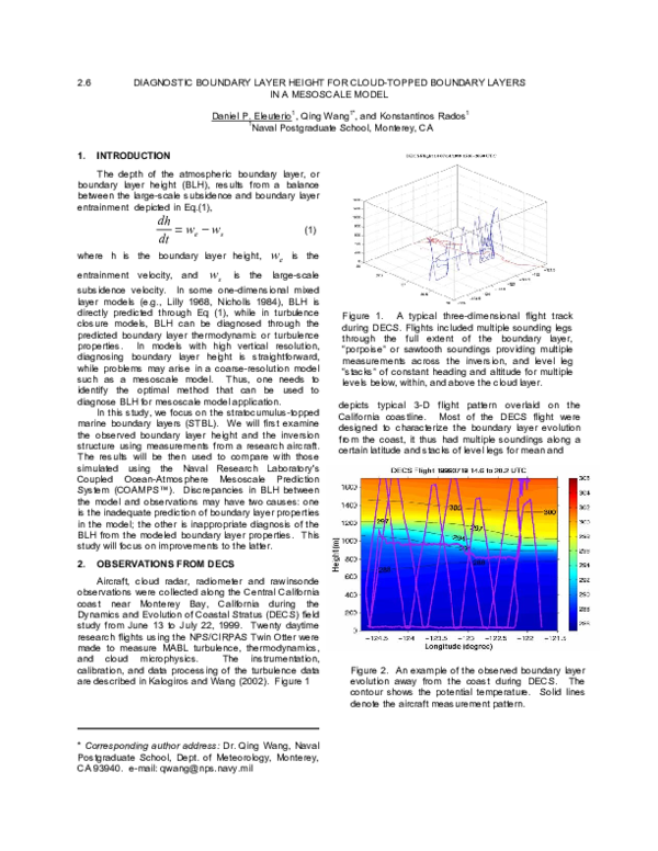 (PDF) DIAGNOSTIC BOUNDARY LAYER HEIGHT FOR CLOUD-TOPPED BOUNDARY LAYERS IN A MESOSCALE MODEL ...