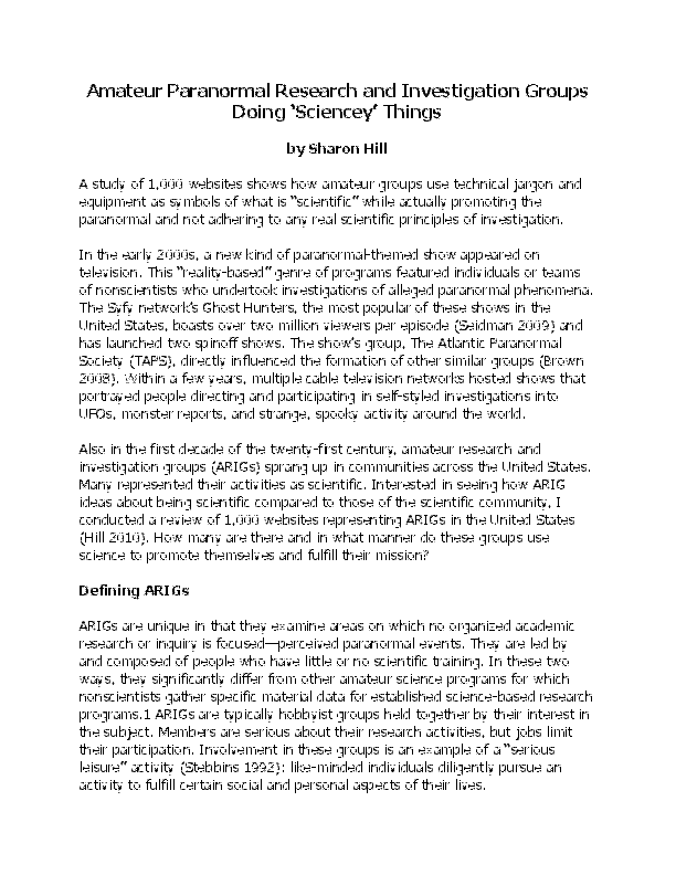 (PDF) Amateur Paranormal Research and Investigation Groups Doing ...