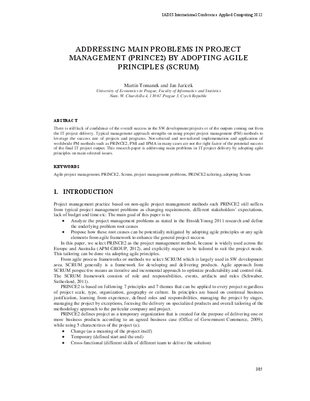 (PDF) Addressing Main Problems in Project Management (PRINCE2) by Adopting Agile Principles (Scrum)