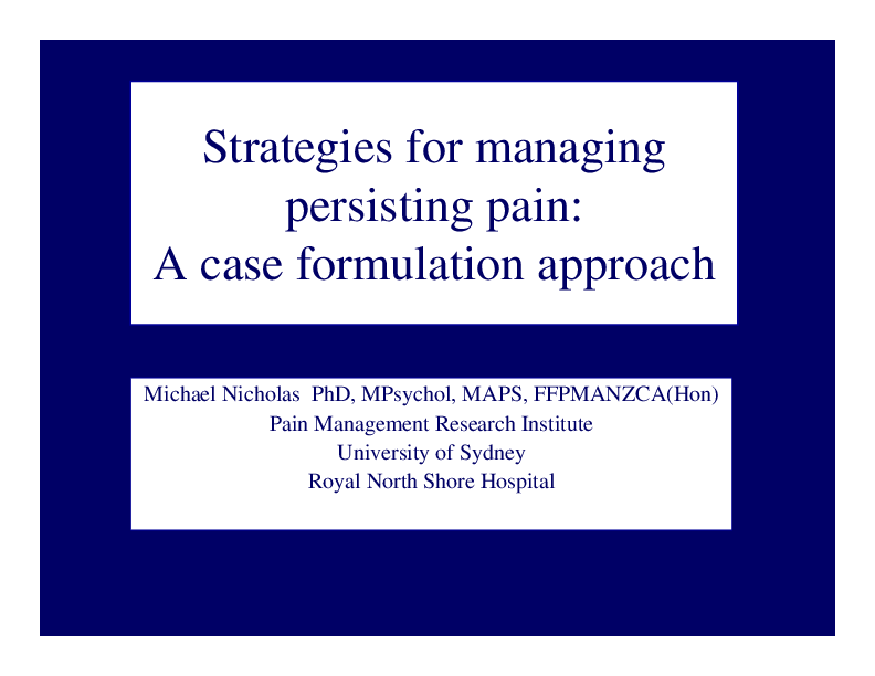 (PDF) Strategies for managing persisting pain: A case formulation approach