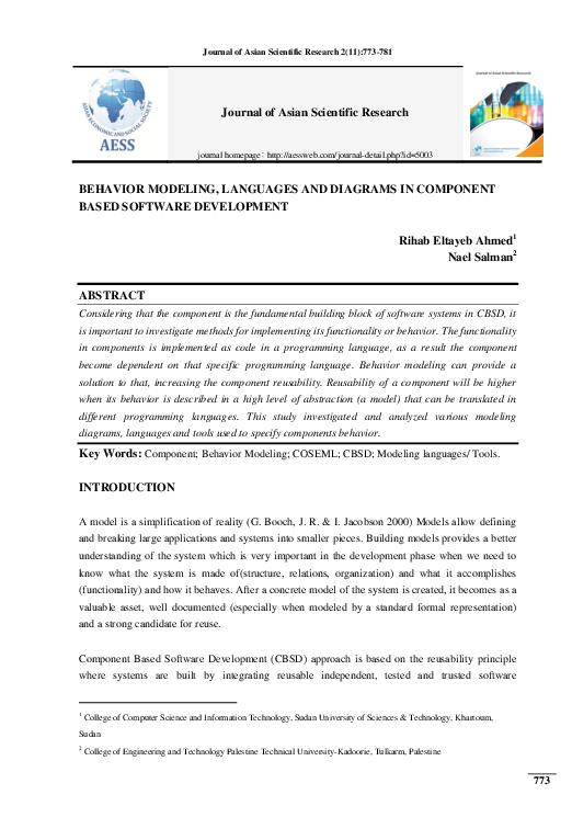 (PDF) BEHAVIOR MODELING, LANGUAGES AND DIAGRAMS IN COMPONENT BASED ...