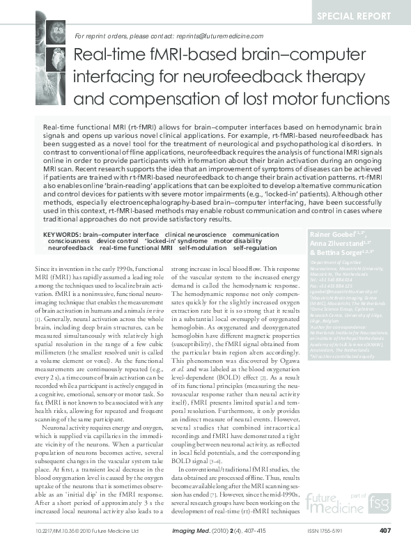(PDF) Real-time fMRI-based brain–computer interfacing for neurofeedback ...
