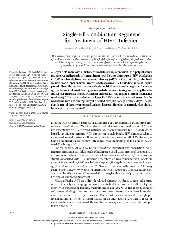 Single-Pill Combination Regimens for Treatment of HIV-1 Infection