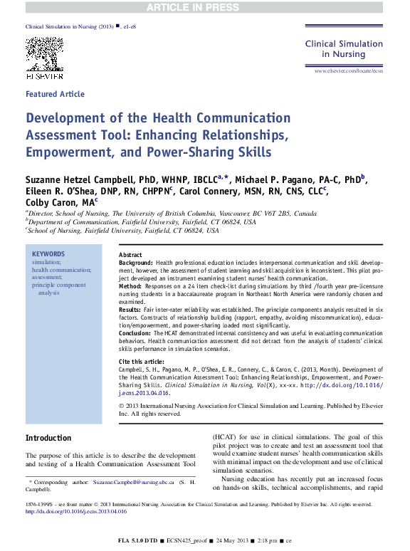 (PDF) The development of the Health Communication Assessment Tool ...