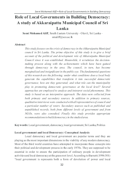 (PDF) Role of Local Governments in Building Democracy: A study of ...