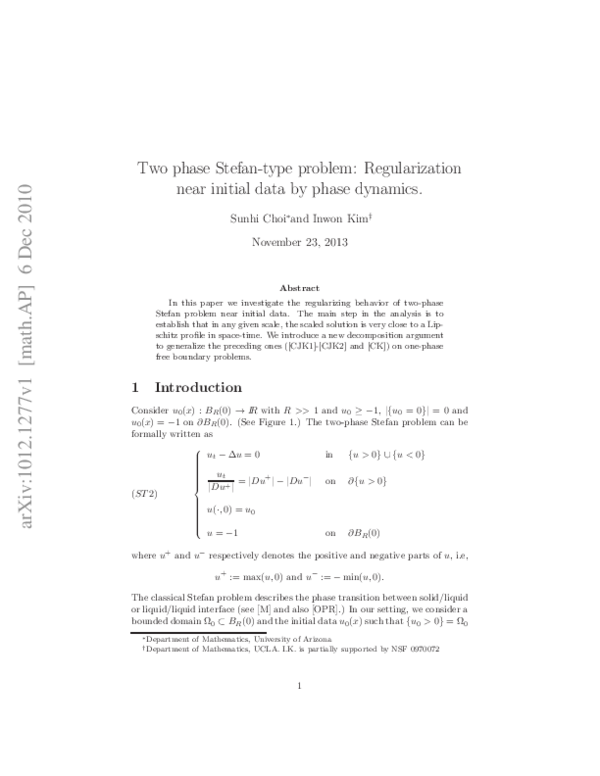 (PDF) Two phase Stefan-type problem: Regularization near initial data ...