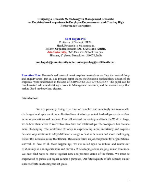 (DOC) Designing a Research Methodology in Management Research: An ...