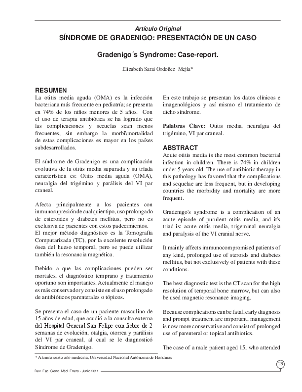 (PDF) SÍNDROME DE GRADENIGO: PRESENTACIÓN DE UN CASO Gradenigo´s ...
