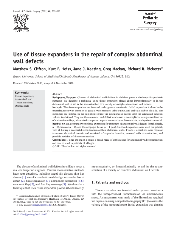 (PDF) Use of tissue expanders in the repair of complex abdominal wall ...