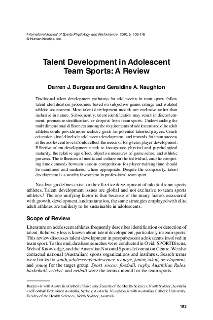 (PDF) Talent Development in Adolescent Team Sports: A Review