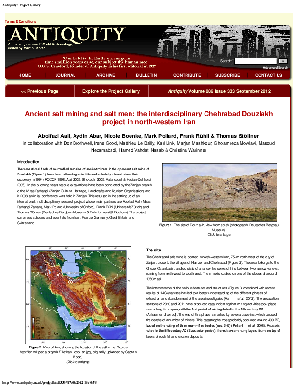 (PDF) Ancient salt mining and salt men: the interdisciplinary Chehrabad ...