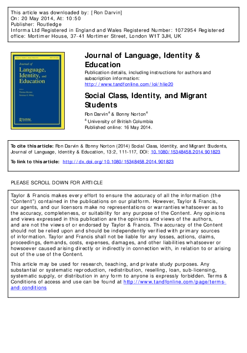(PDF) Social class, identity, and migrant students