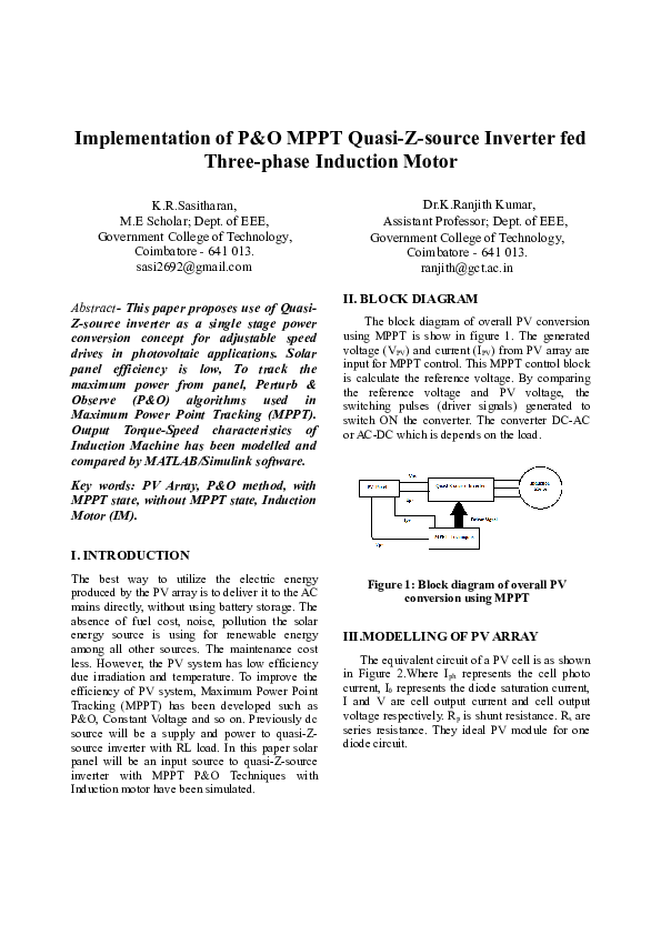 Doc Implementation Of Pando Mppt Based Quasi Z Source Inverter Fed Im