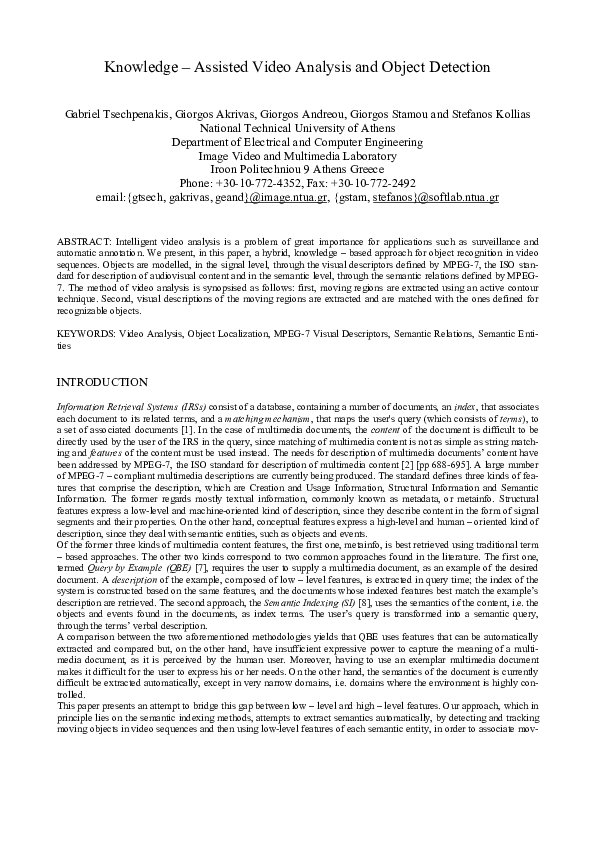 (PDF) Knowledge - Assisted Video Analysis and Object Detection