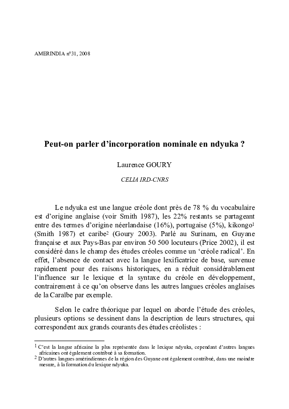 (PDF) Peut-on parler d'incorporation nominale en ndyuka