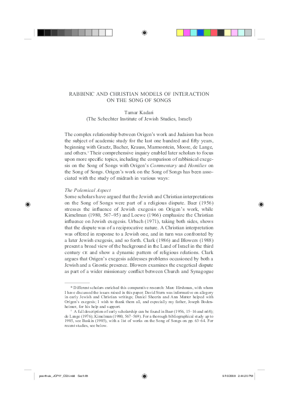 (PDF) "Rabbinic and Christian Models of Interaction on the Song of ...
