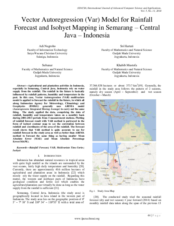 (PDF) Vector Autoregression (Var) Model for Rainfall Forecast and Isohyet Mapping in Semarang ...